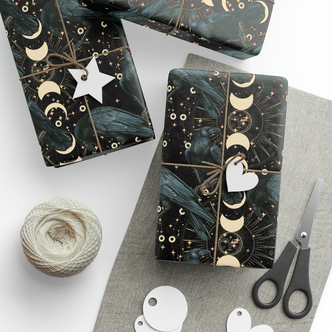 Celestial Ravens Moon Phase Wrapping Paper, Gothic Bird Lover Giftwrap ...