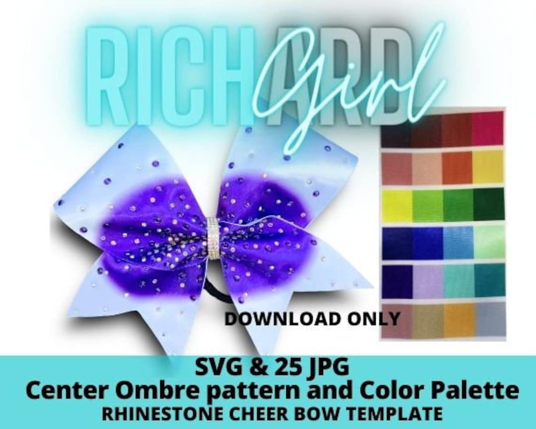 Ombre Center Rhinestone Cheer Bow Template SVG, Sports Team Color ...