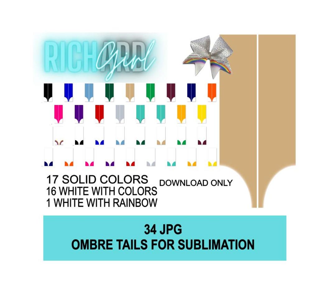 34 JPG Ombre Tails Sublimation Files With Matching Rhinestone Design ...
