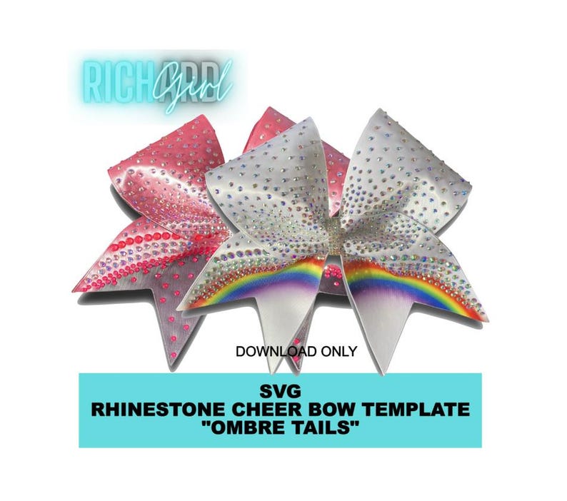 Ombre Tails Cheer Bow Rhinestone Design Template (SVG Digital Download ...