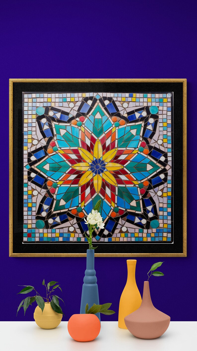 Print gleaming Mosaic Medallion Painting of Crafted Moroccan Mosaic ...