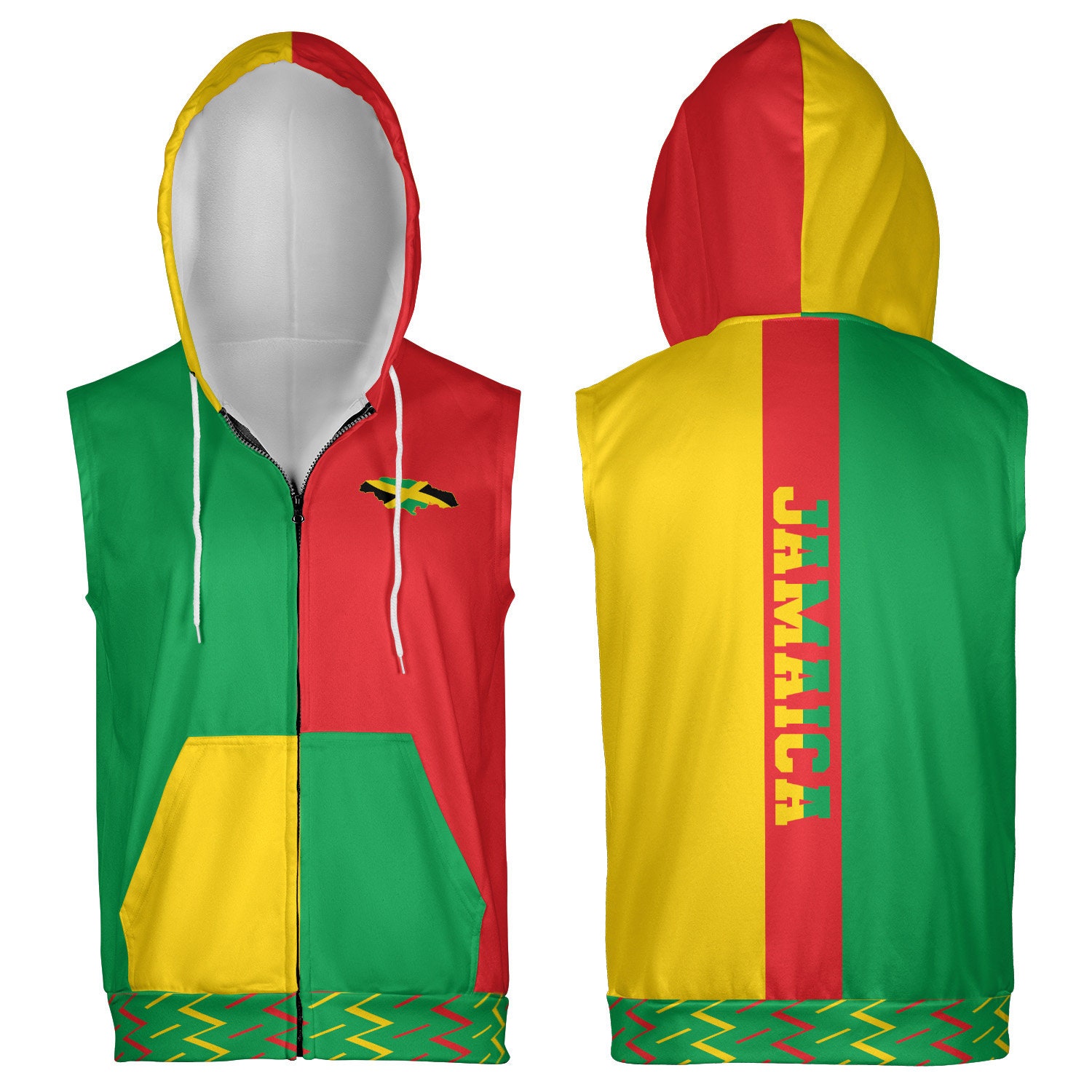 Reggae Rasta Sleeveless Hoodie Jamaica Hoodie Gym Green Gold Yellow ...