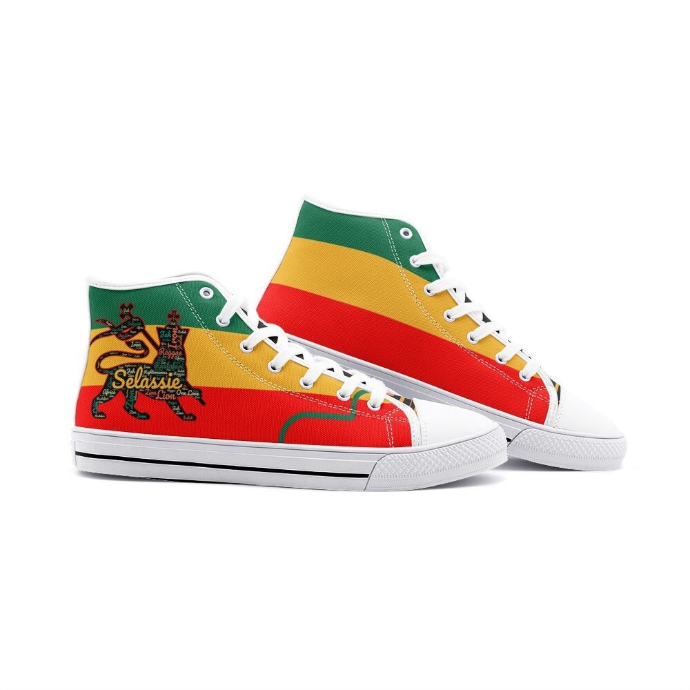 Rasta Shoes Lion of Judah High Top Canvas Reggae Sneakers Stripes Black ...