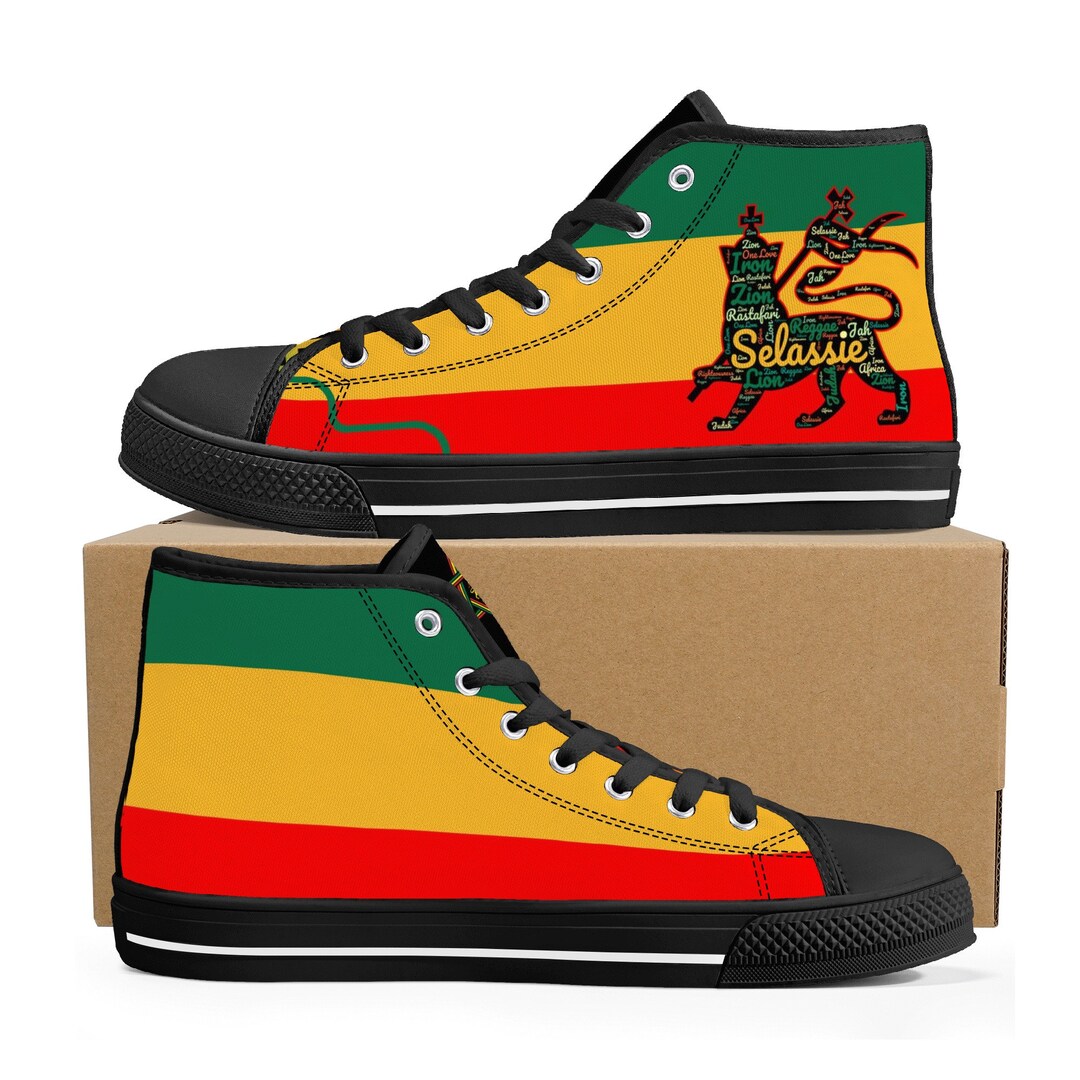 Rasta Shoes Lion of Judah High Top Canvas Sneakers Reggae Stripes Black ...
