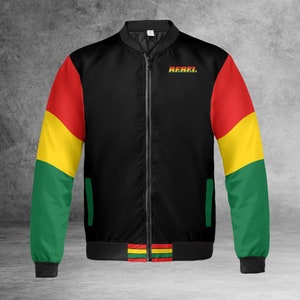 Rasta Jacket Stripe Bomber Jacket Black Lion of Judah Coat Jamaica ...