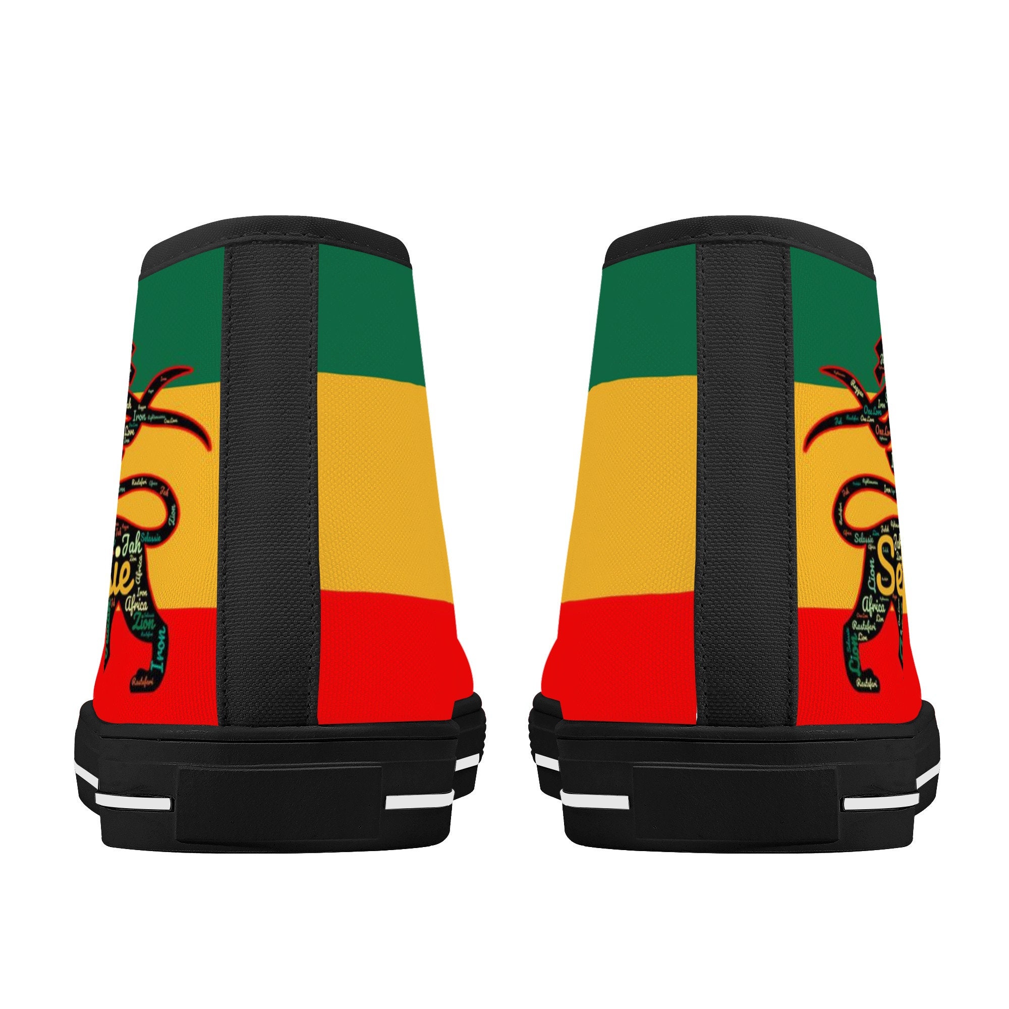 Rasta Shoes Lion of Judah High Top Canvas Reggae Sneakers Stripes Black ...