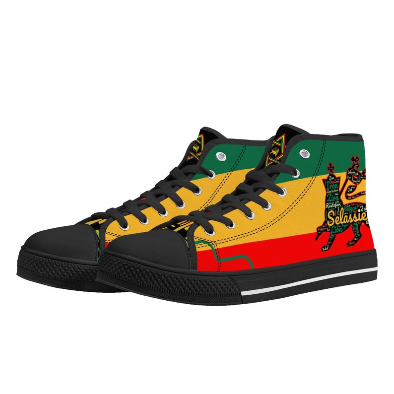 Rasta Lion of Judah High Top Canvas Sneakers Reggae Stripes Black Shoes ...