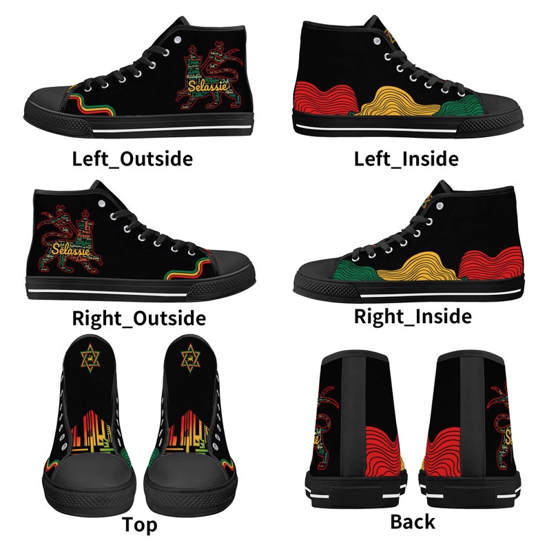 Rasta Lion of Judah High Top Canvas Sneakers Reggae Stripes Black Shoes ...