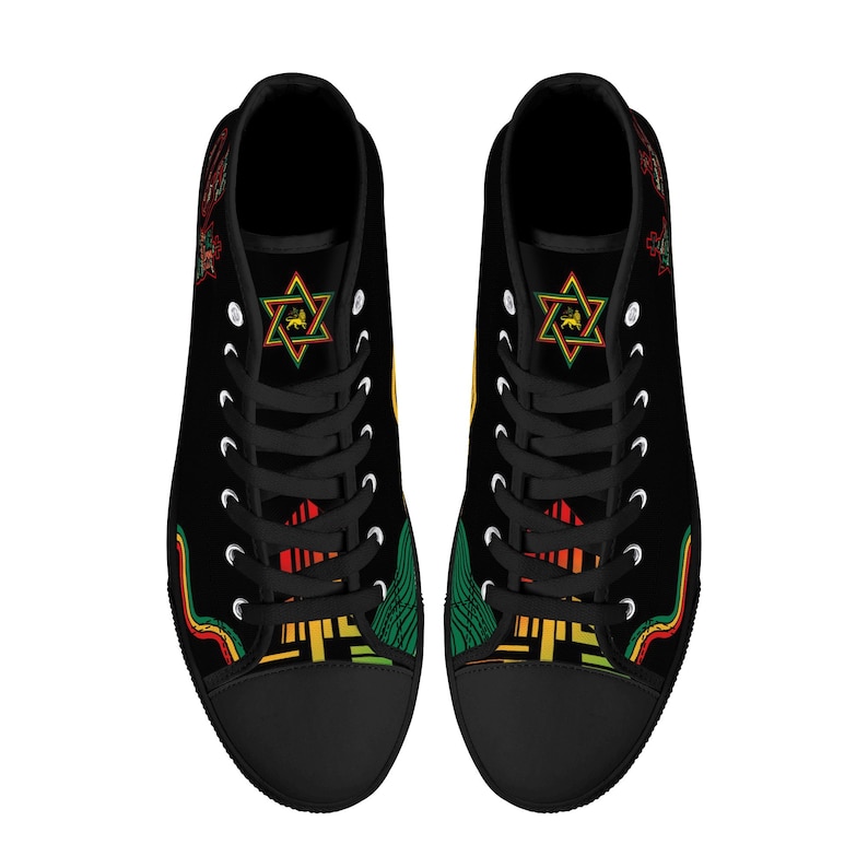 Rasta Lion of Judah High Top Canvas Sneakers Reggae Stripes Black Shoes ...
