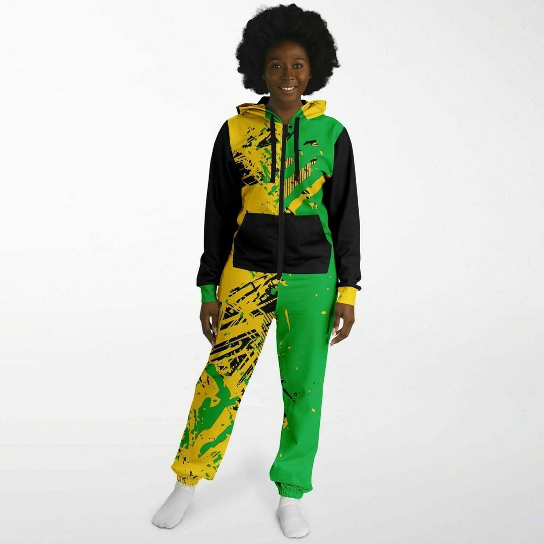 Youth / Adult Onesie Jamaica Sweatsuit Reggae Athletic All in One Black ...