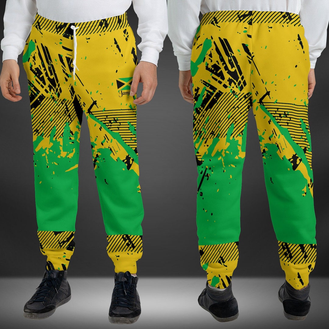 Jamaica Flag Splatter Reggae Rhythm Fleece Sweatpants Jamaica Sweatsuit ...