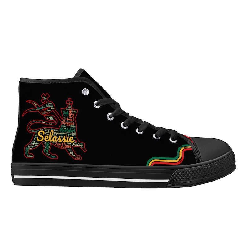 Rasta Lion of Judah High Top Canvas Sneakers Reggae Stripes Black Shoes ...