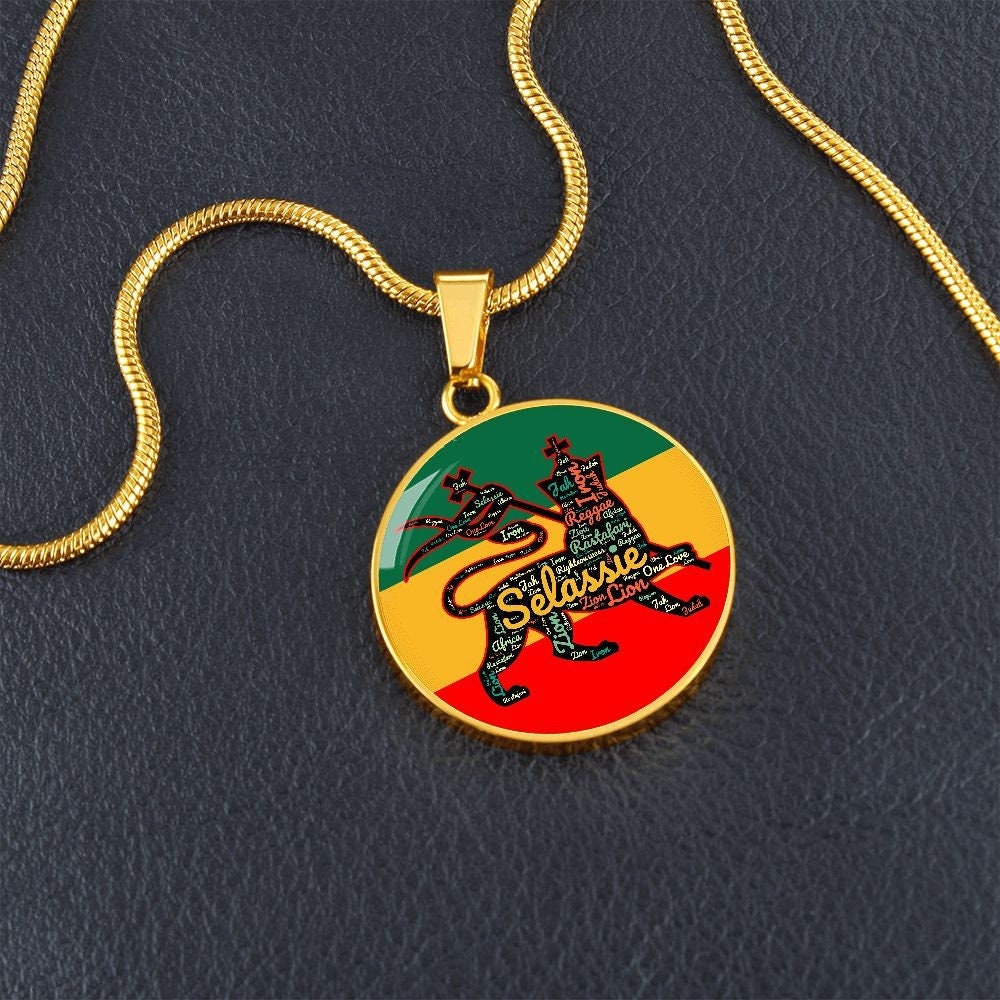 Rasta Necklace Circle Chain Lion of Judah Stripes Pendant Reggae Music ...