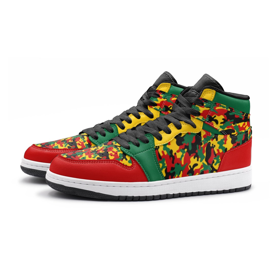 Rasta Shoes Red Green Yellow Black Camo Hightop Basketball Sneakers ...