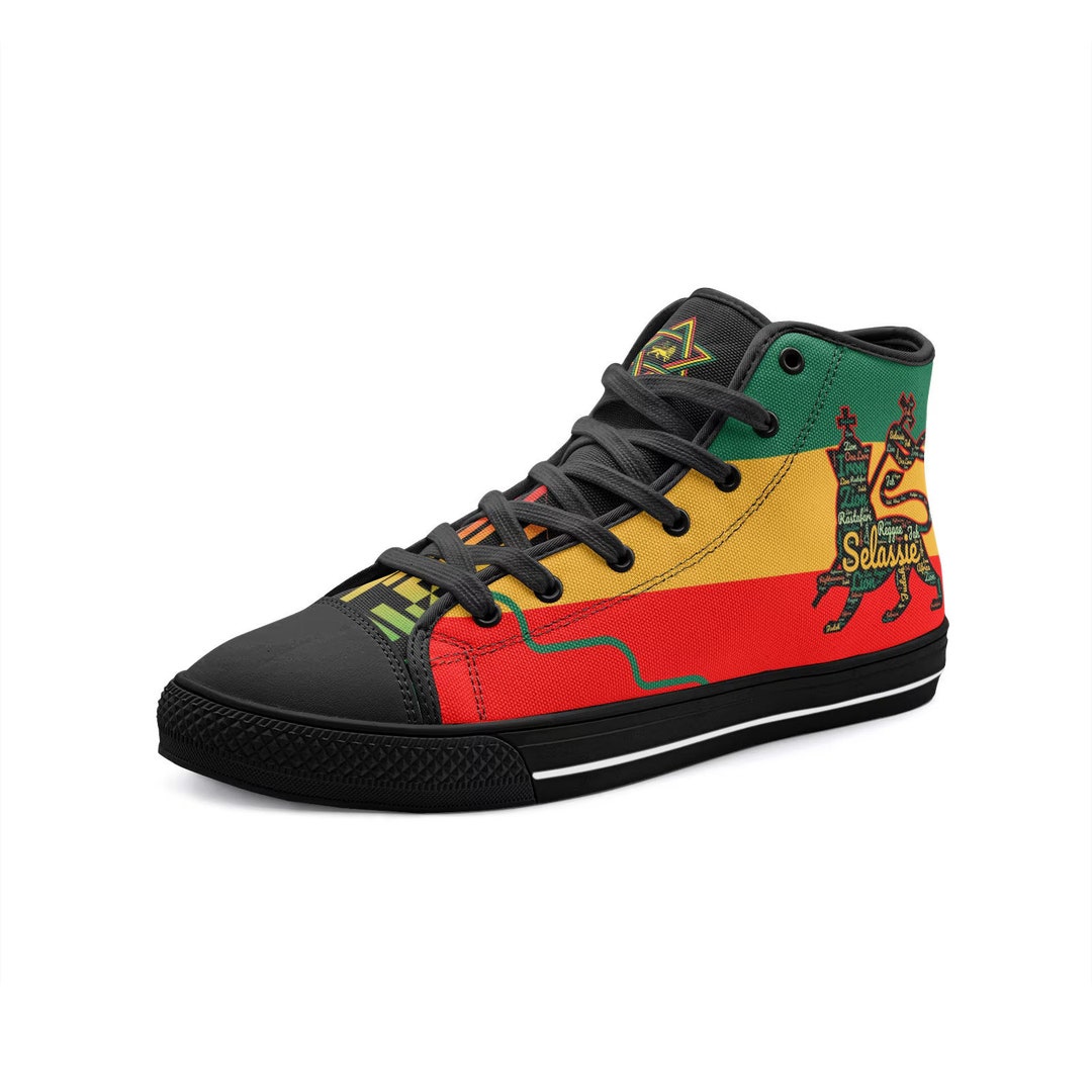 Rasta Shoes Lion of Judah High Top Canvas Reggae Sneakers Stripes Black ...