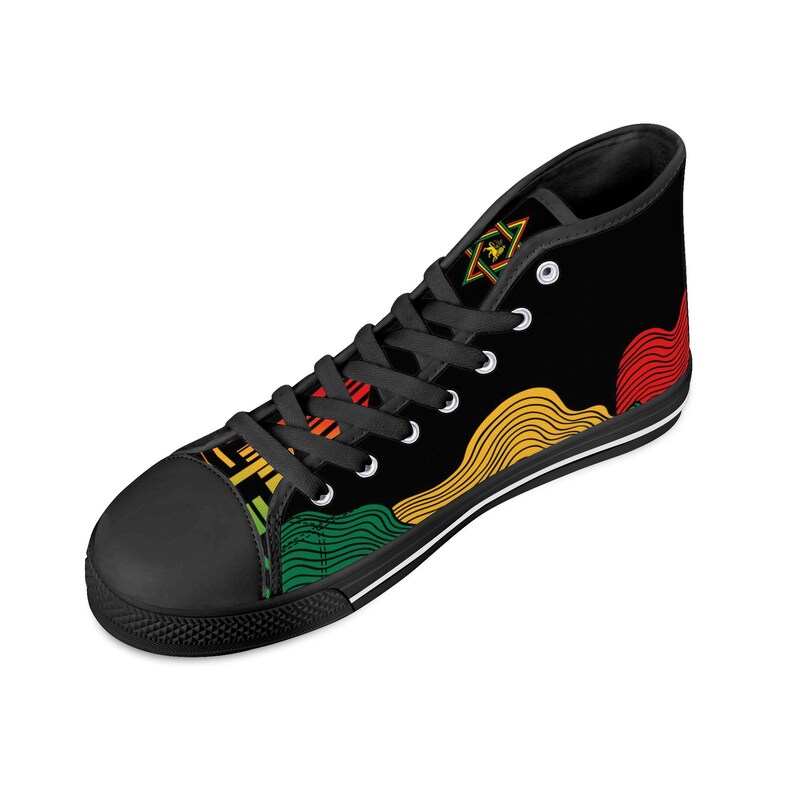 Rasta Lion of Judah High Top Canvas Sneakers Reggae Stripes Black Shoes ...