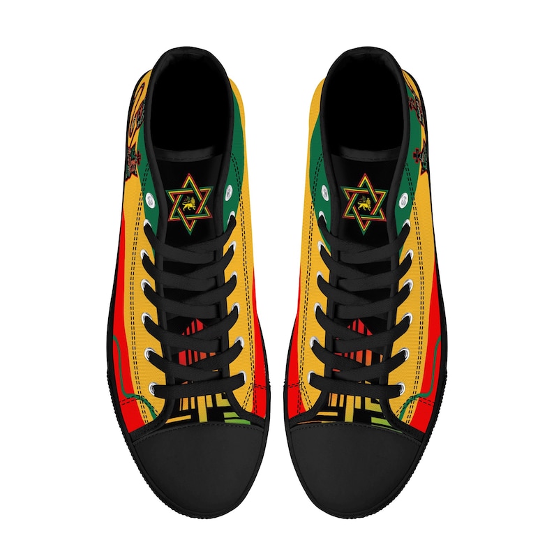 Rasta Lion of Judah High Top Canvas Sneakers Reggae Stripes Black Shoes ...