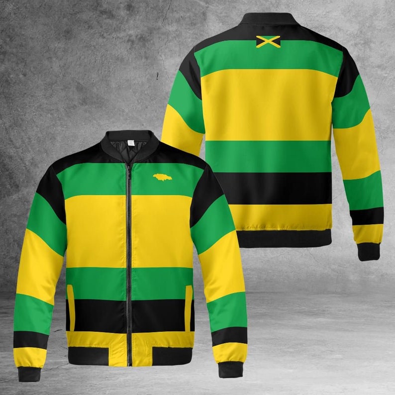 Jamaican Flag Bomber Jacket Unisex Jamaica Map Coat Top Reggae Jacket ...