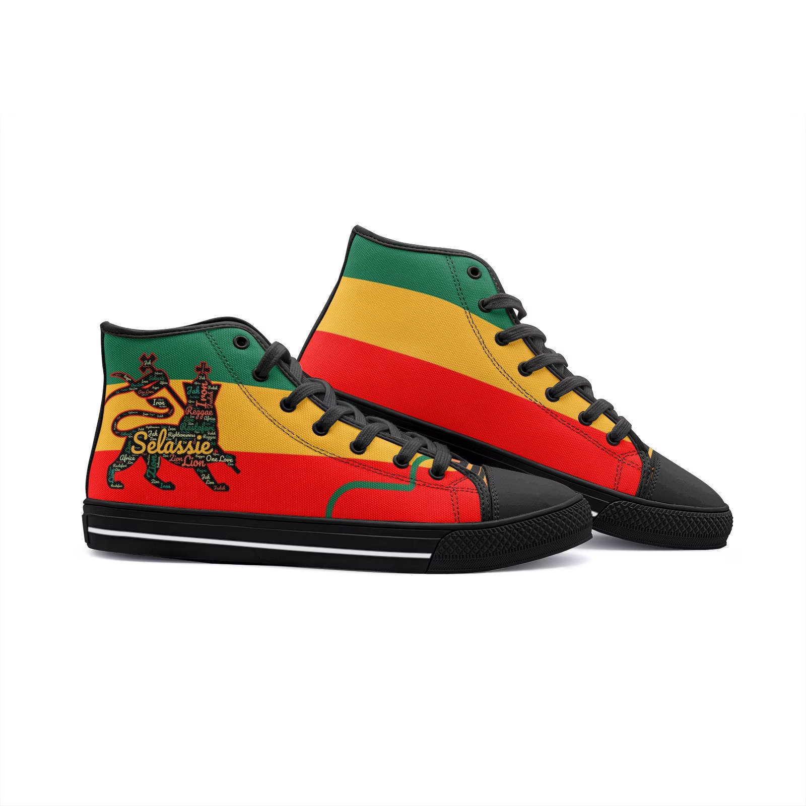 Rasta Shoes Lion of Judah High Top Canvas Reggae Sneakers Stripes Black ...