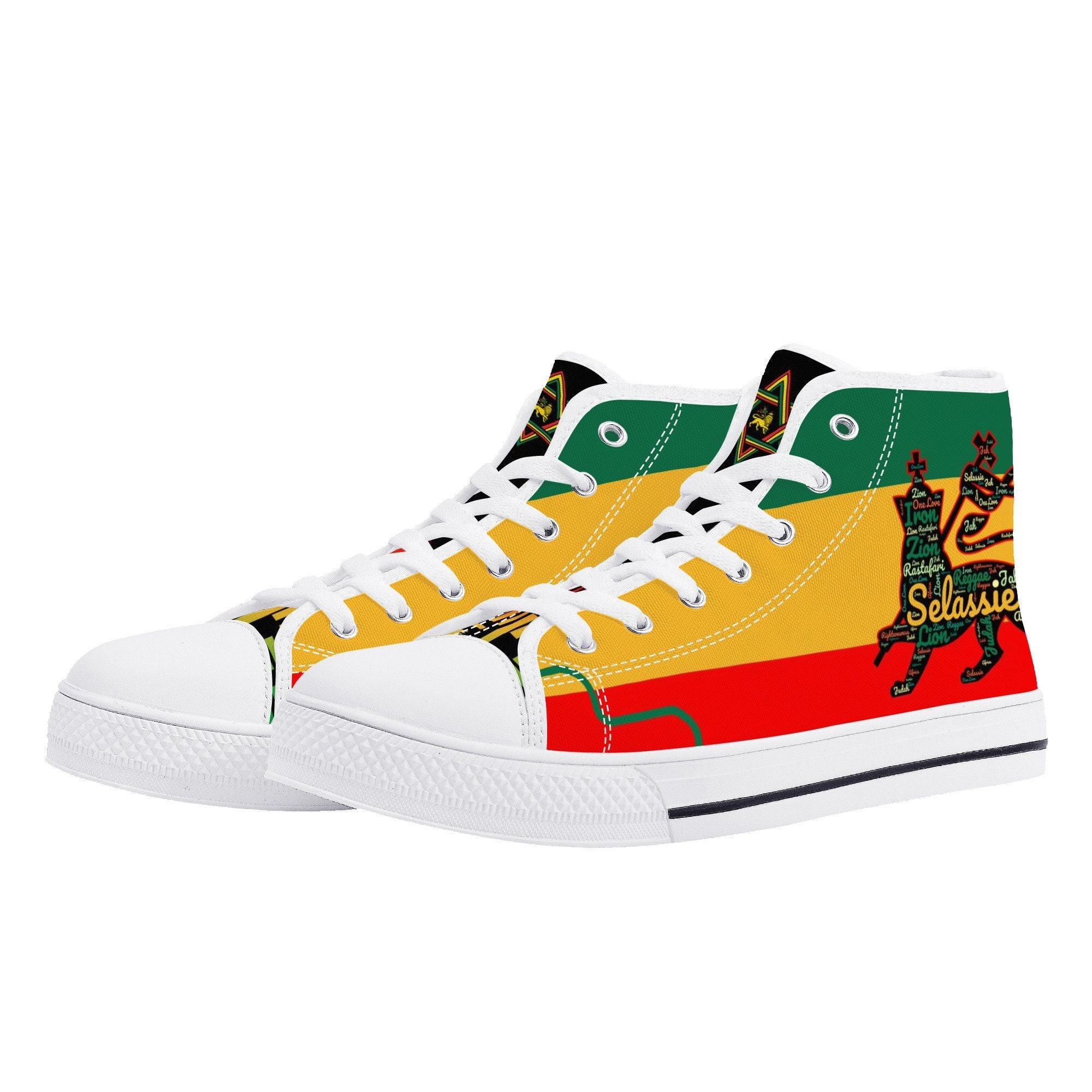 Rasta Shoes Lion of Judah High Top Canvas Reggae Sneakers Stripes Black ...
