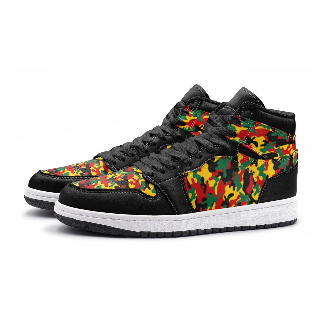Rasta Shoes Red Green Yellow Black Camo Hightop Basketball Sneakers ...