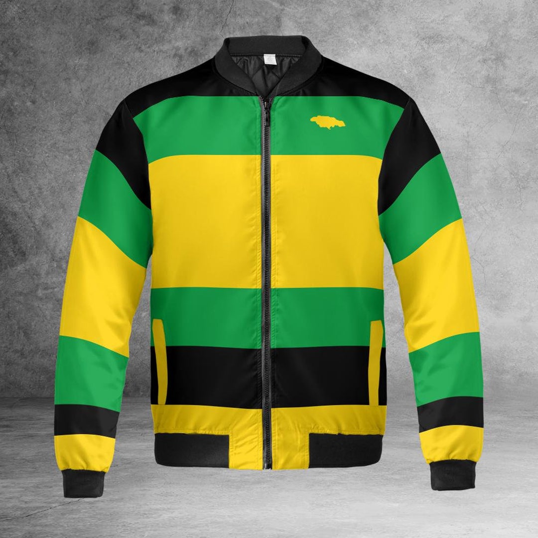Jamaican Flag Bomber Jacket Unisex Jamaica Map Coat Top Reggae Jacket ...