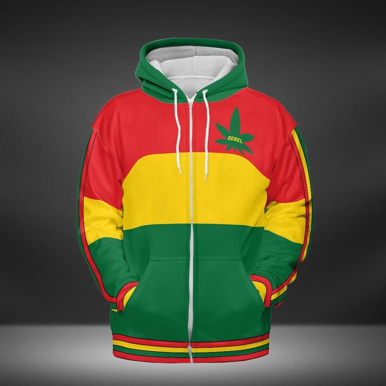 Cannabis Leaf Zip Hoodie 420 Marijuana Reggae Wear Jamaica Fashion Stoner Toker Clothes Rasta ...