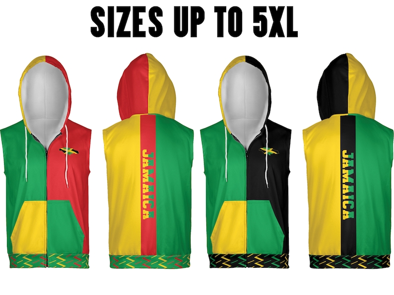Reggae Rasta Sleeveless Hoodie Jamaica Hoodie Gym Green Gold Yellow ...