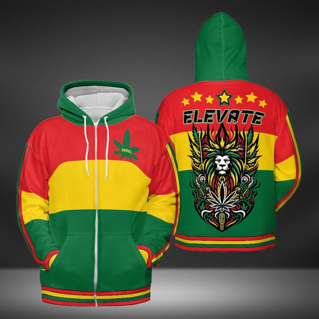 Cannabis Leaf Zip Hoodie - 420 Marijuana Reggae Wear Jamaica Fashion ...