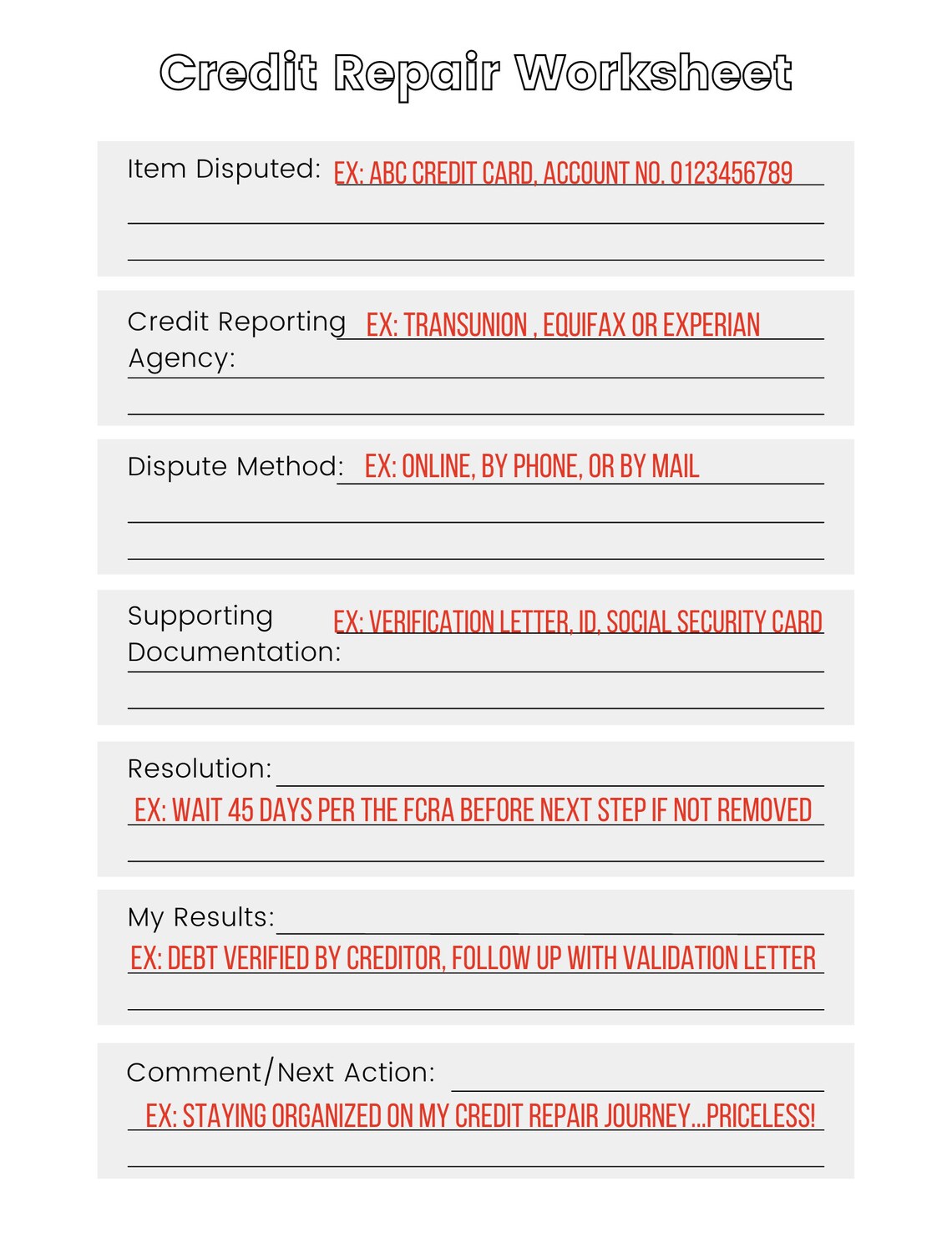 Credit Repair Tracking Worksheet, Diy Credit Repair, Credit Repair ...