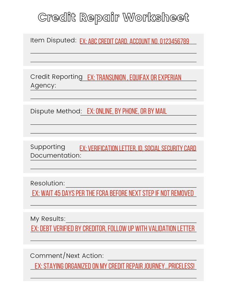 Credit Repair Tracking Worksheet, Diy Credit Repair, Credit Repair ...