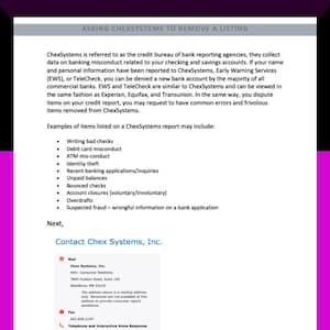 Chexsystem Removal Letter - Etsy