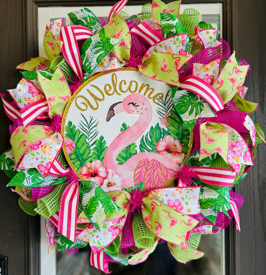 Flamingo Wreath | Welcome Wreath | Summer Wreath | Front Door Wreath ...