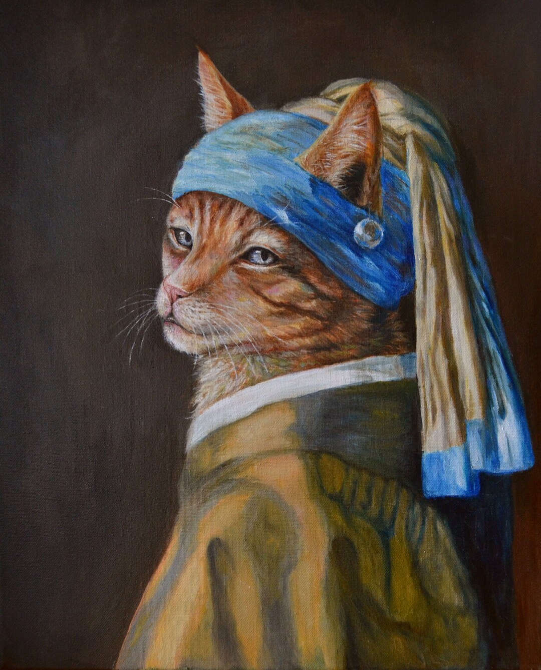Cat With A Pearl Earring Original Oil Painting - Etsy