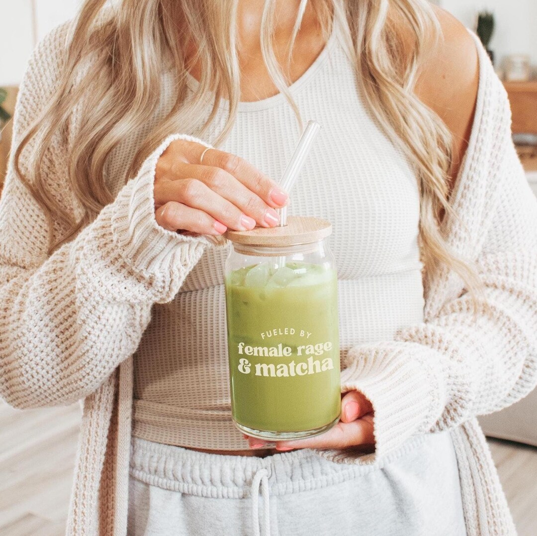 Fueled by Female Rage & Matcha Glass Jar With Bamboo Lid and Straw ...