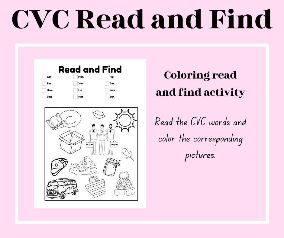 CVC Words Read and Find Worksheet Bundle: Early Reading Printable ...