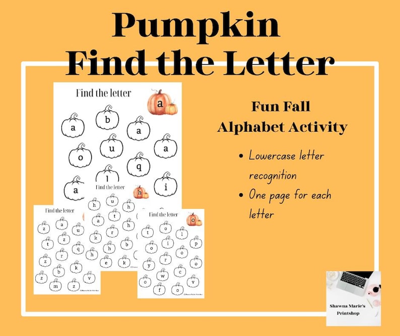 Pumpkin Find the Letter Worksheets Bundle | 26 Alphabet Printable Pages ...