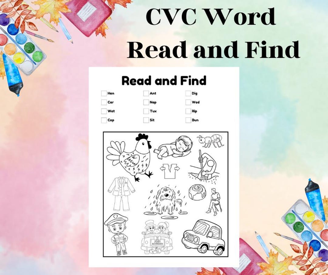 CVC Word Read and Find Coloring Worksheet Printable Activity | Prek ...