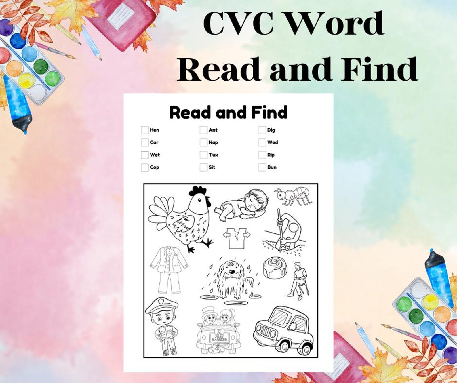 CVC Words Read and Find Worksheet Bundle: Early Reading Printable ...
