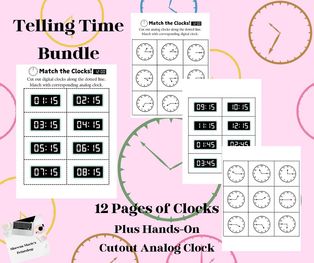 Telling Time Worksheets Bundle | Match Analog to Digital Clocks + Bonus ...