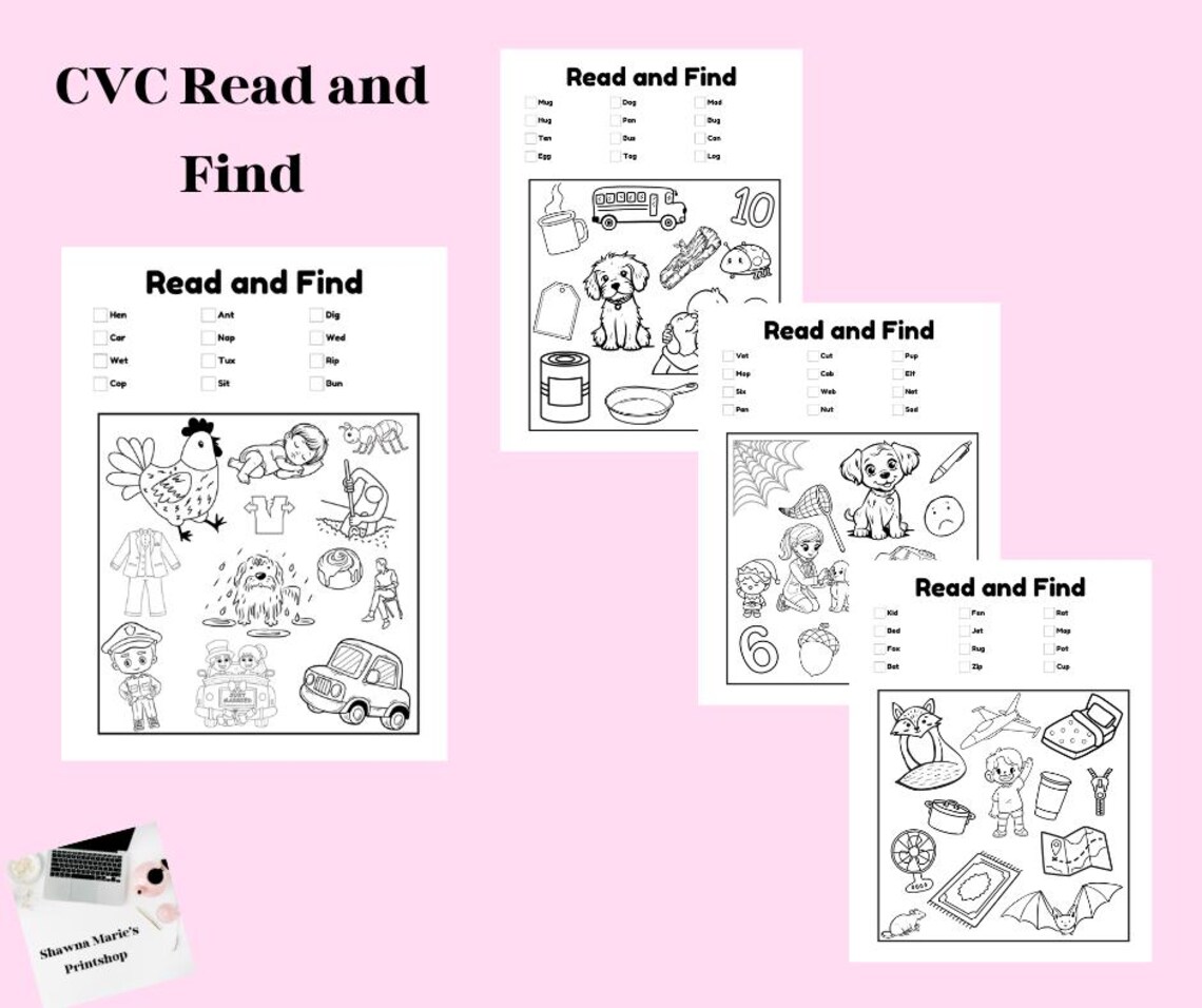 CVC Words Read and Find Worksheet Bundle: Early Reading Printable ...