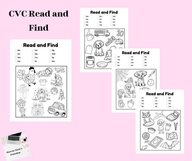 CVC Words Read and Find Worksheet Bundle: Early Reading Printable ...