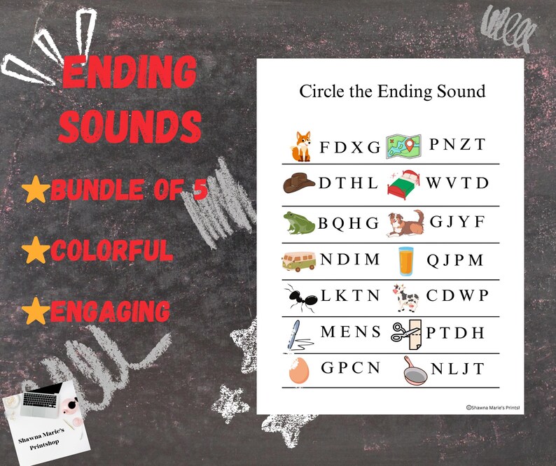 Ending Sound Printables | Alphabet Phonics Worksheets | Set of 5 Letter ...