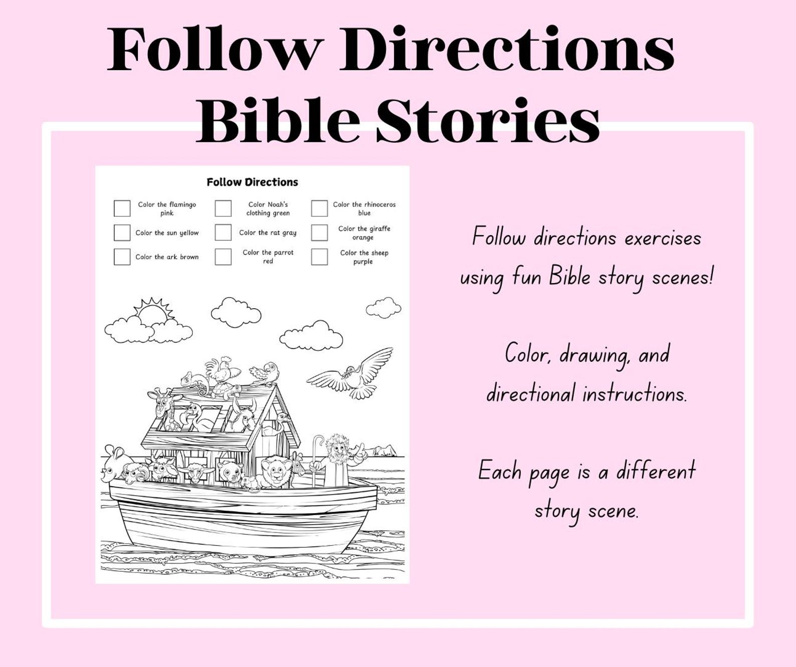 Bible Story Follow Directions Worksheet Bundle (digital Download) - Etsy
