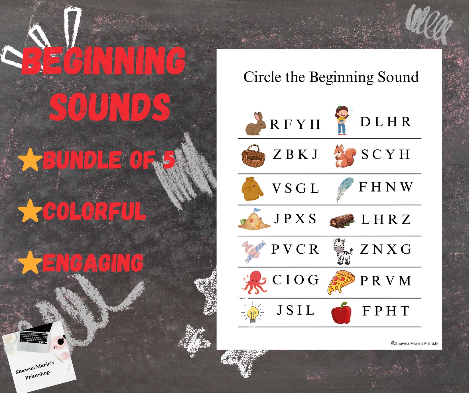 Beginning Sound Printables | Alphabet Phonics Worksheets | Set of 5 ...