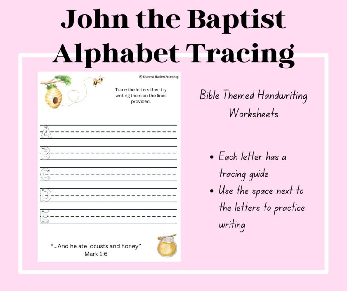John the Baptist Alphabet Tracing Worksheet: Kids' Handwriting Bundle ...