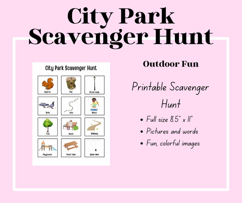 City Park Scavenger Hunt for Kids: Outdoor Nature Game (printable) - Etsy