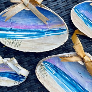 Watercolor Painted Seashell Sunset Beach Ornament, Real Clamshell From ...