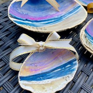 Watercolor Painted Seashell Sunset Beach Ornament, Real Clamshell From ...