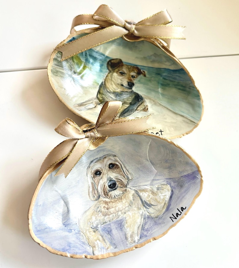 Custom Pet Portrait Seashell Gift Hand-painted Inside a Clam Ornament ...
